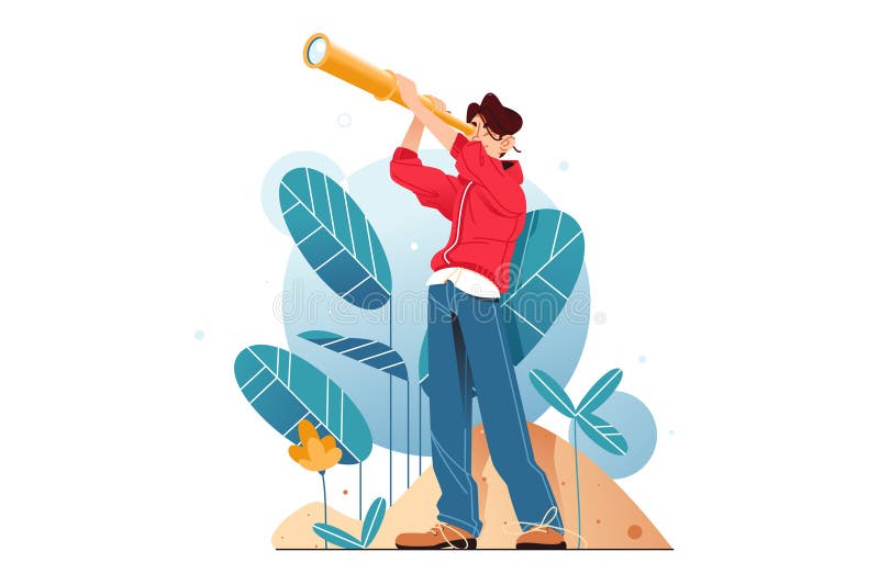 Guy Holds Telescope, Searching for Something Stock Vector ...