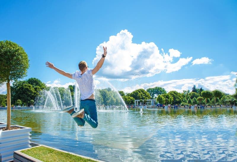 Guy is Hovering in the Air. the Guy is Hovering in the Air Against the ...