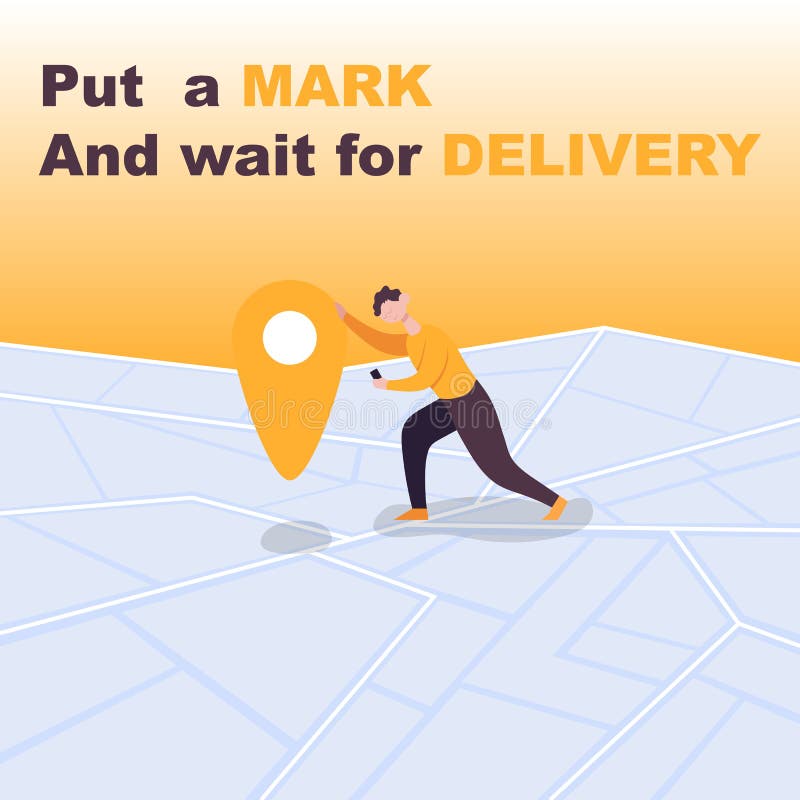 Guy Indicates Geolocation on the Map. Flat Cartoon Vector Color Icon ...