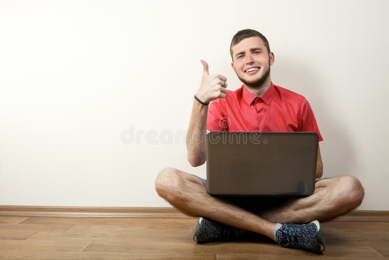 Guy with a laptop stock image. Image of shirt, office - 95504985