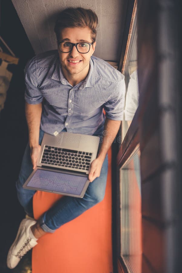 Guy in the library stock image. Image of happy, lifestyle - 85200607