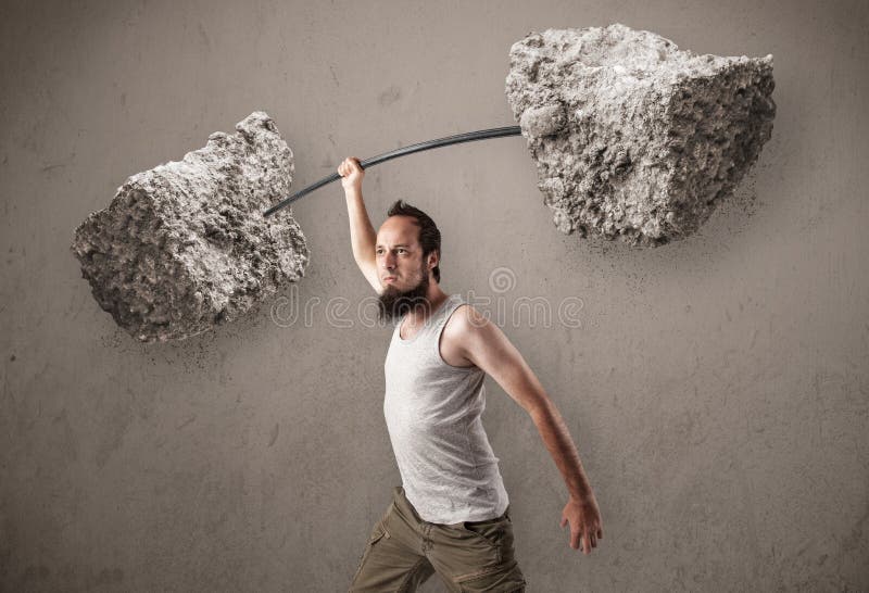 Guy Lifting Large Rock Stone Weights Stock Image - Image of large ...