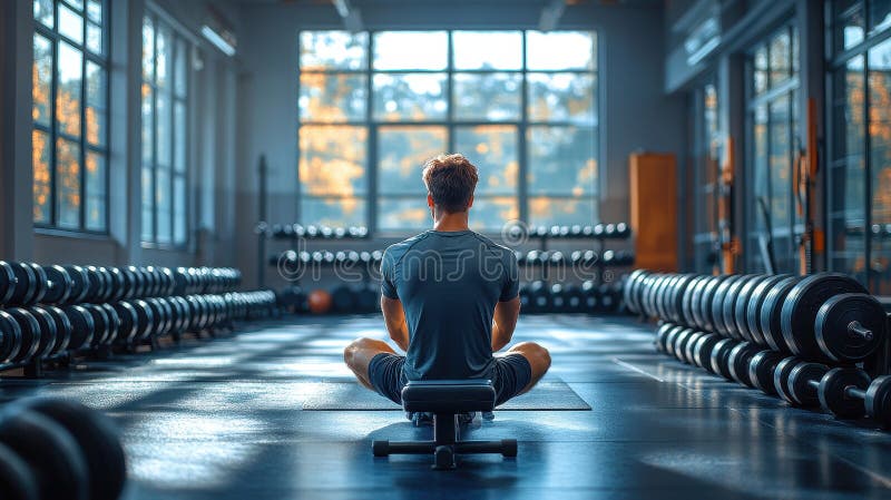 Guy Lifting Weights for Bicep Curls in Modern Gym Setting with Natural ...