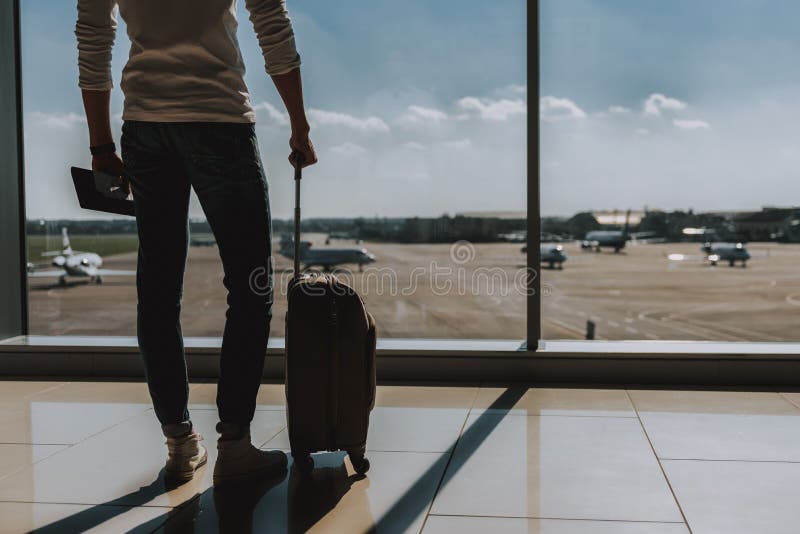 Guy is Looking at Planes from Airport Stock Image - Image of rucksack ...