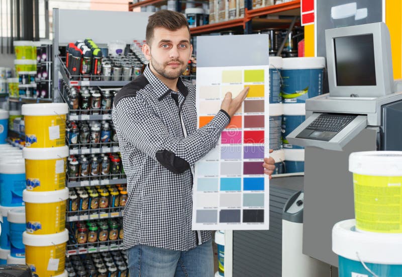 Guy Looking Samples of Color at Palette Stock Image - Image of ...
