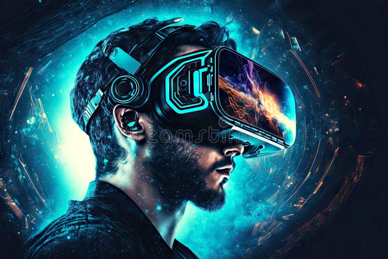Guy Looking into Virtual Reality Gles High Technology of Future Vr ...