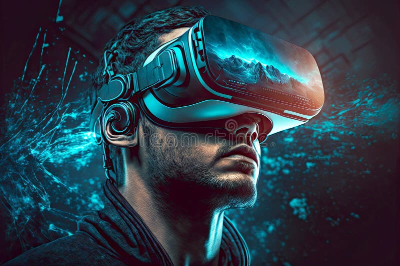 Guy Looking into Virtual Reality Gles High Technology of Future Vr ...