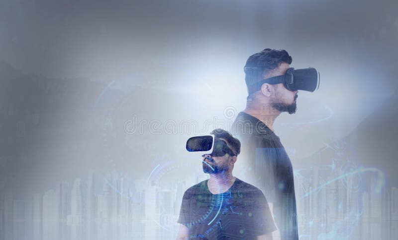 Guy Looking through VR Virtual Reality Glasses Stock Photo - Image of ...