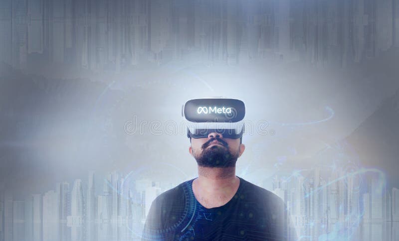 Guy Wearing Virtual Reality Goggles Inside a Metaverse Editorial ...