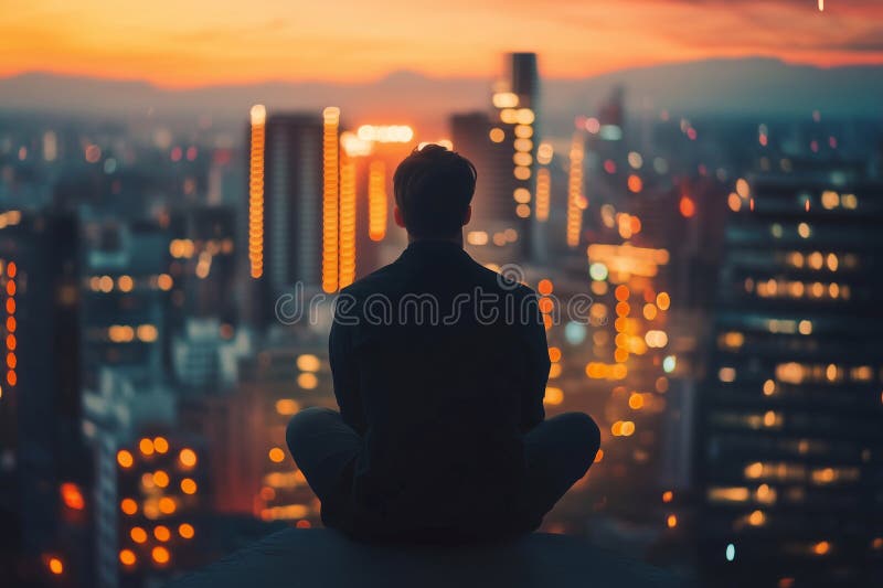 A Guy in the Lotus Position Sits Against the Backdrop of a Large ...