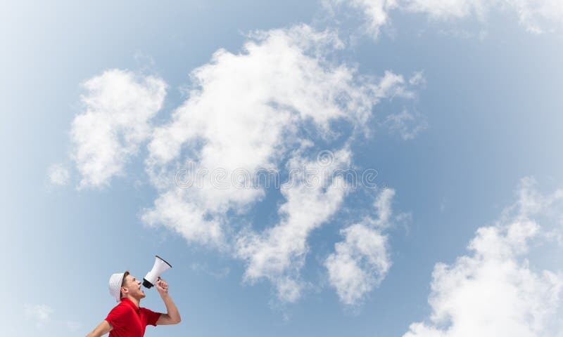 Guy making announcement stock photo. Image of excited - 79965506