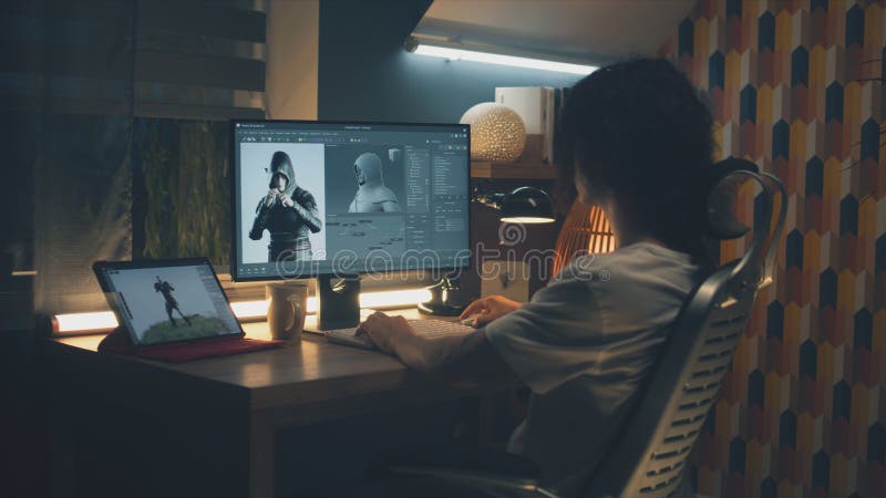 Guy Making 3D Animation for Video Game Stock Image - Image of create ...