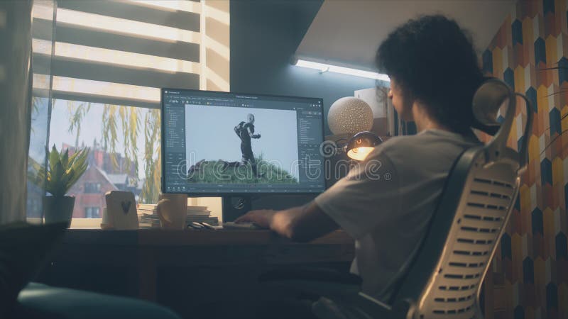Guy Making 3D Animation for Video Game Stock Image - Image of ...