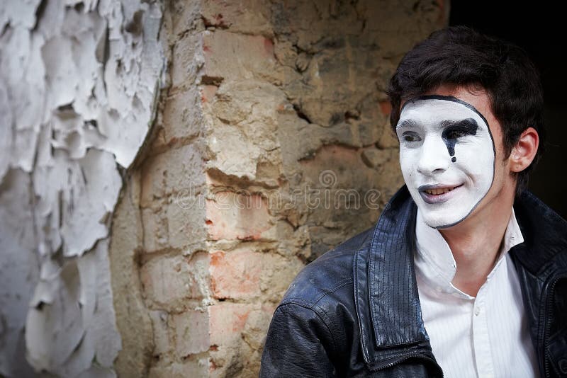 Guy Mime Against an Old Brick Wall. Stock Image - Image of mime, hand ...