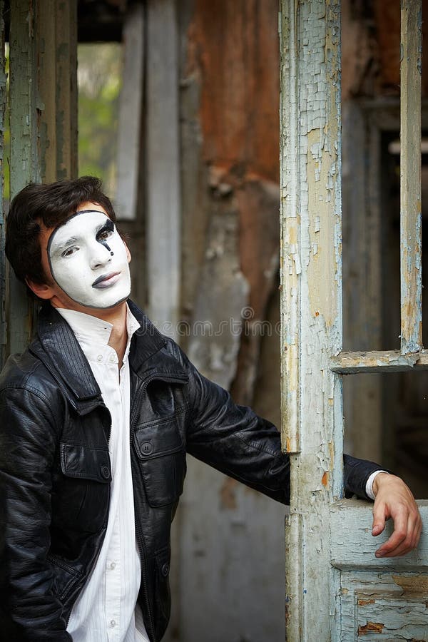 Guy Mime Against the Old Wooden Door. Stock Photo - Image of mime ...