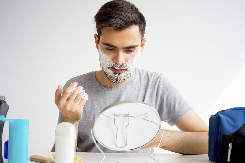 Guy morning hygiene stock photo. Image of bathroom, blade - 100093534