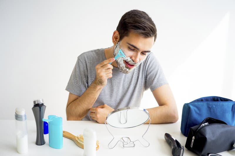 Guy morning hygiene stock image. Image of adult, razor - 100168175