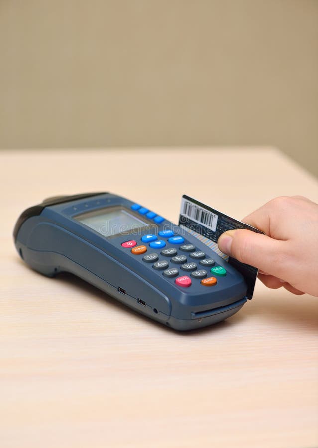 Guy Pays Purchase through the Terminal Pos Stock Photo - Image of check ...