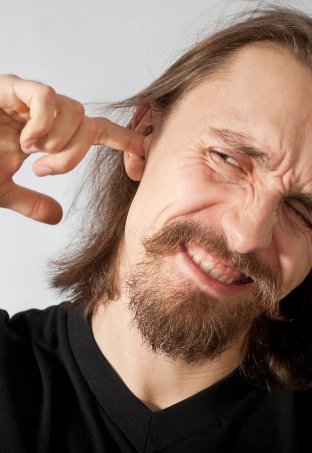 Guy picking his ear stock image. Image of caucasian, black - 19281157