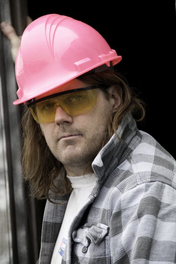 Guy in Pink Hardhat stock image. Image of building, timber - 8597913