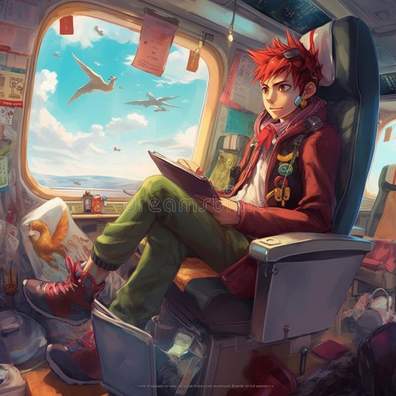 The Guy on the Plane Goes on a Trip Stock Illustration - Illustration ...