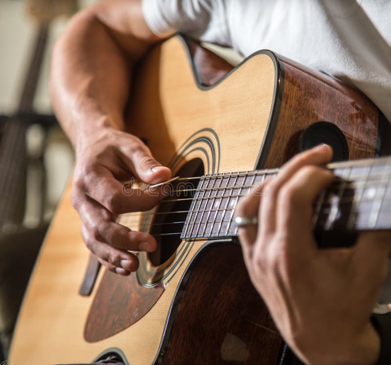 The Guy Playing the Acoustic Guitar Stock Image - Image of artist ...