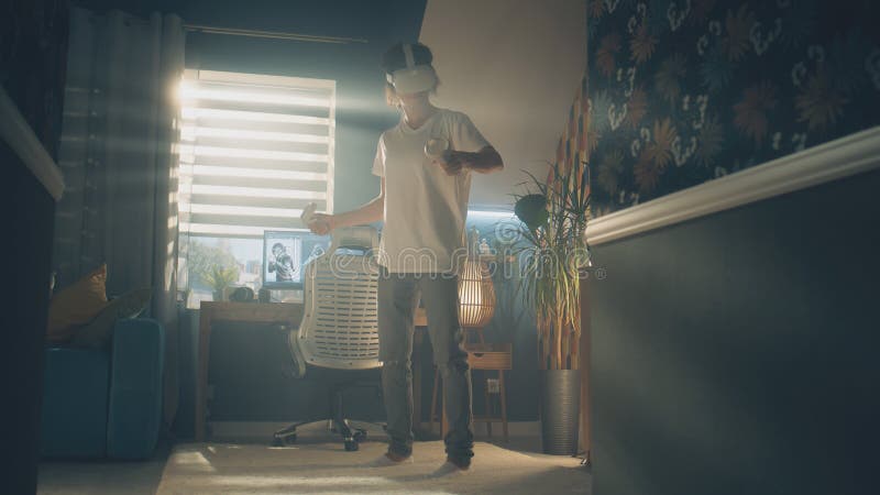 Guy Playing Video Game in VR Headset Stock Image - Image of simulator ...