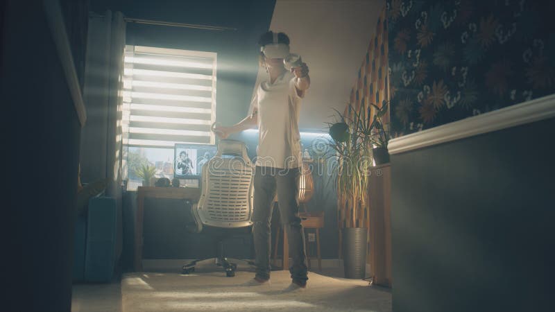 Guy Playing Video Game in VR Headset Stock Image - Image of technology ...