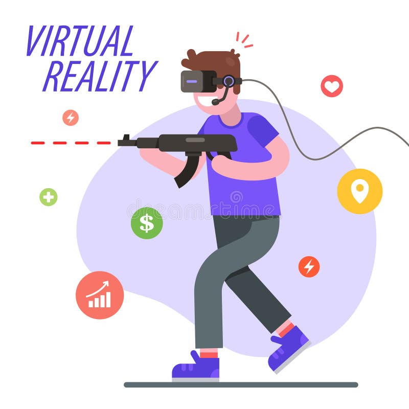 The Guy is Playing a Virtual Reality Game. Shoot in a Computer Game ...