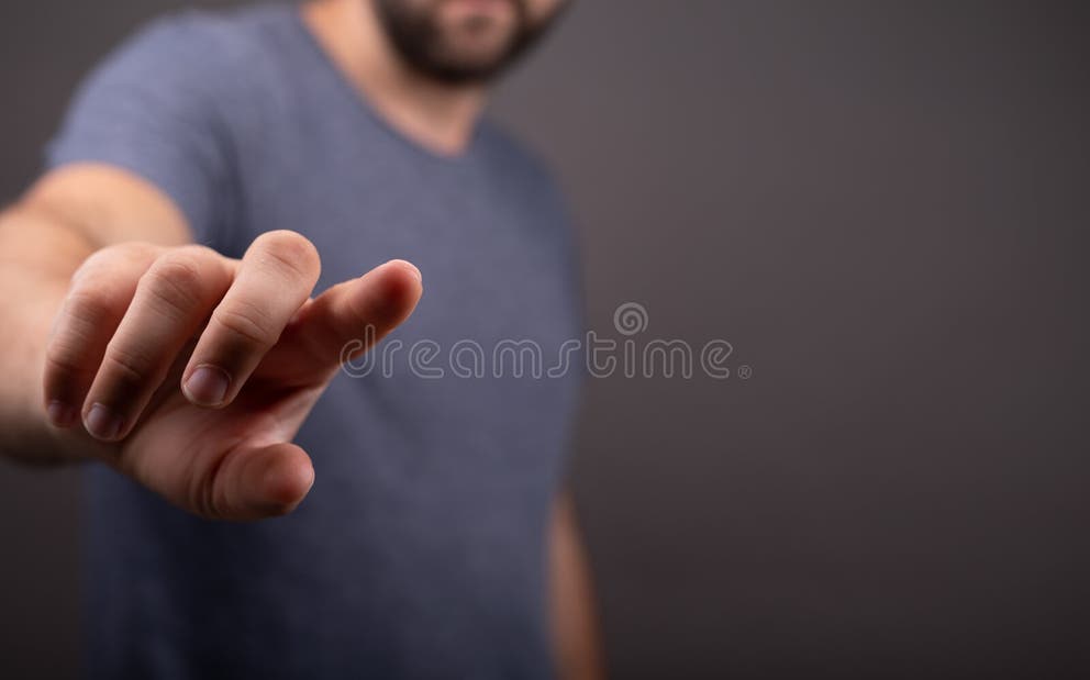 Guy Pointing at or Touching the Camera with His Finger Stock Photo ...