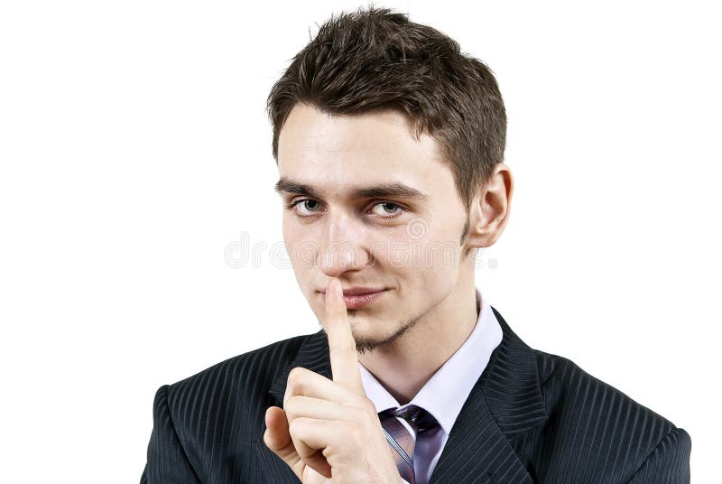 Guy Points To Remain Silent Stock Photo - Image of indicate, grey: 24099212