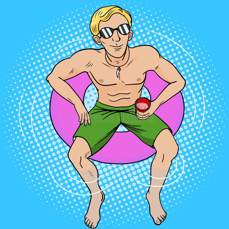 Guy in Pool on Rubber Float Pop Art Style Vector Stock Vector ...