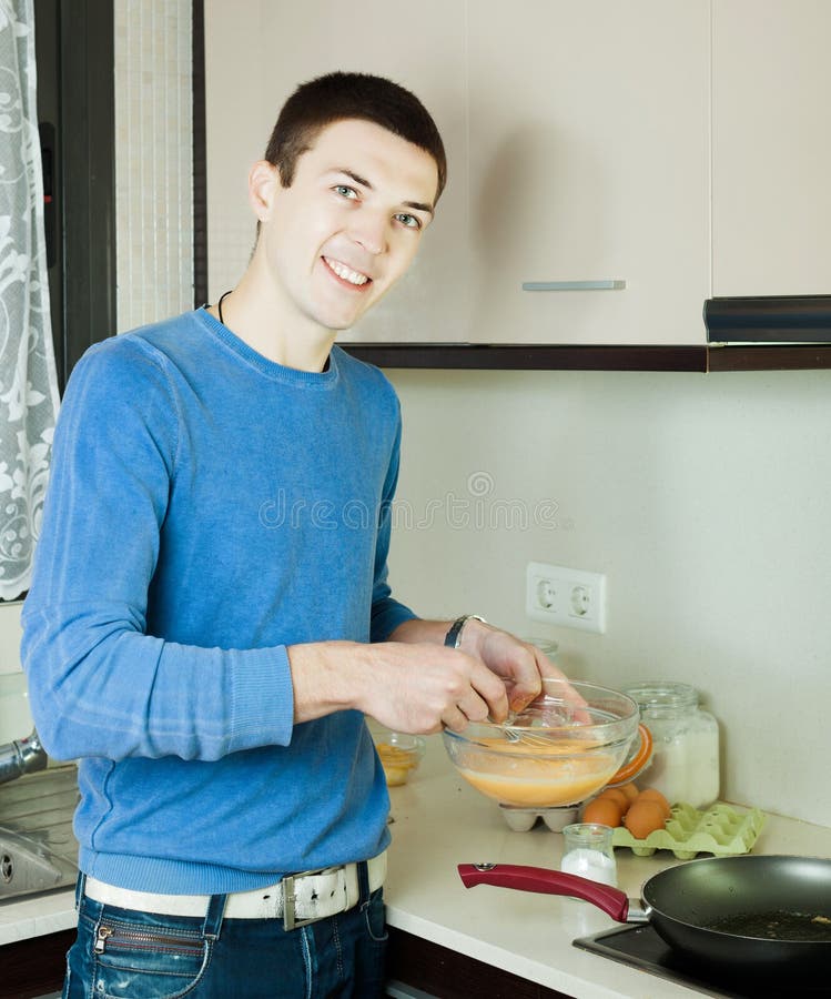 Guy Pouring Dough in Frying Pan Stock Image - Image of culinary, people ...