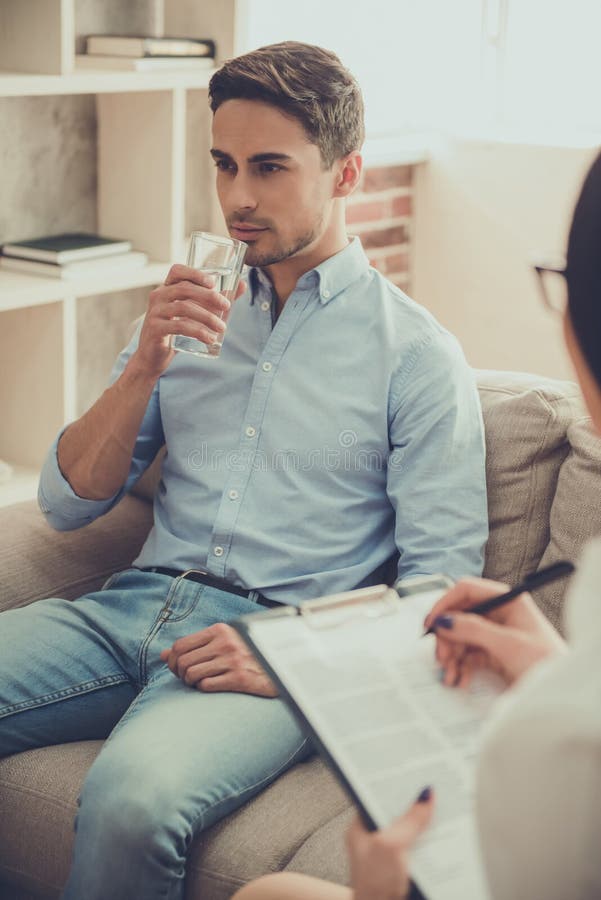 Guy at the psychologist stock image. Image of notes, psychiatry - 88601307