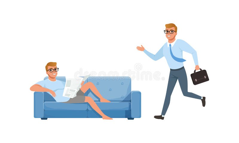 Guy Reading Newspaper and Running in Hurry, Set, Young Man Activity and ...