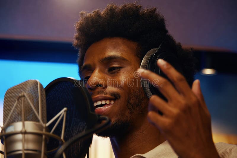 Guy Recording His Song in Studio Stock Image - Image of performance ...