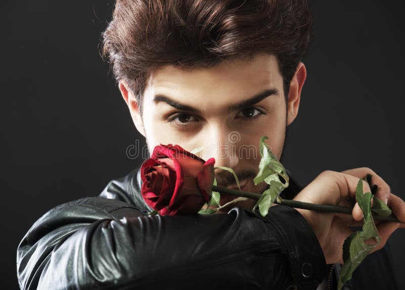 Guy with a red rose stock image. Image of declaration - 63397197