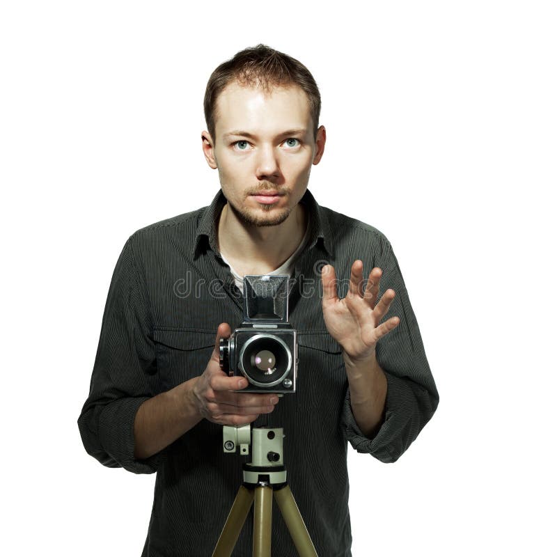 Guy with retro camera stock image. Image of adult, camera - 23278625
