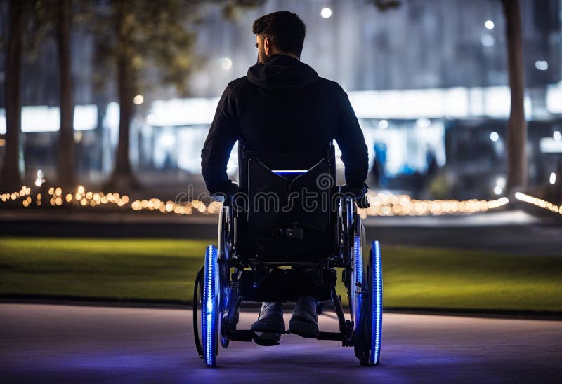 A Guy in a RGB Led Ligth Wheel Chair with Aileron Stock Illustration ...