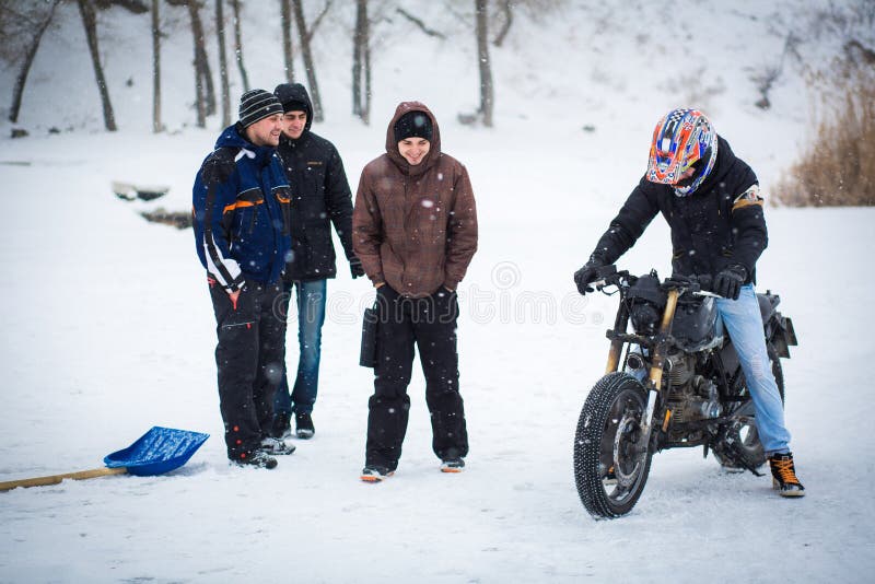 A Guy Rides a Motorcycle on a Frozen Lake Editorial Stock Image - Image ...