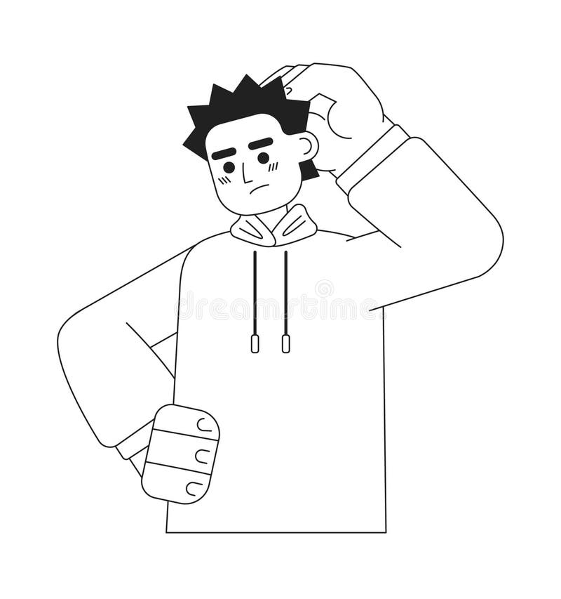 Guy Rubbing Head In Confusion Monochromatic Flat Vector Character Stock