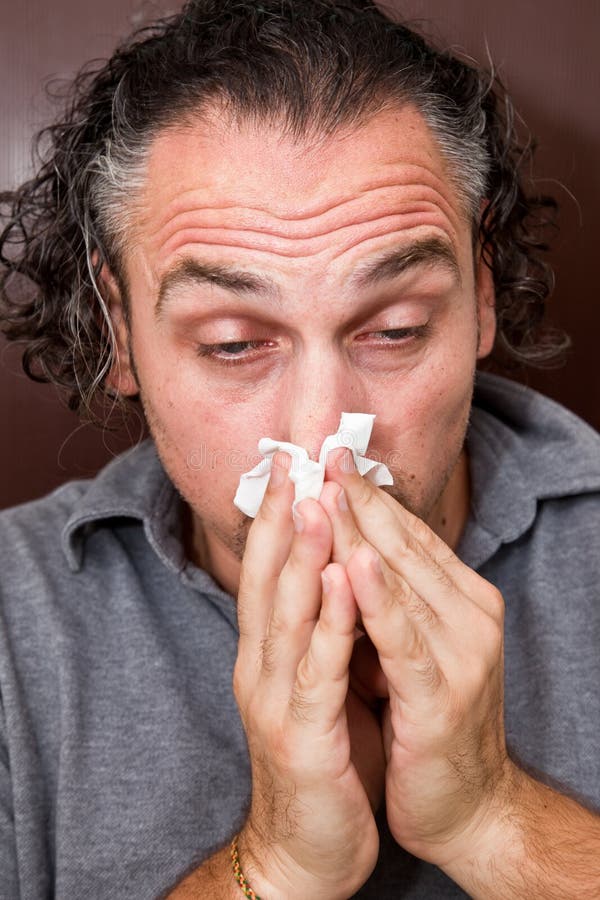 Guy with a runny nose stock image. Image of napkin, illness - 32066423