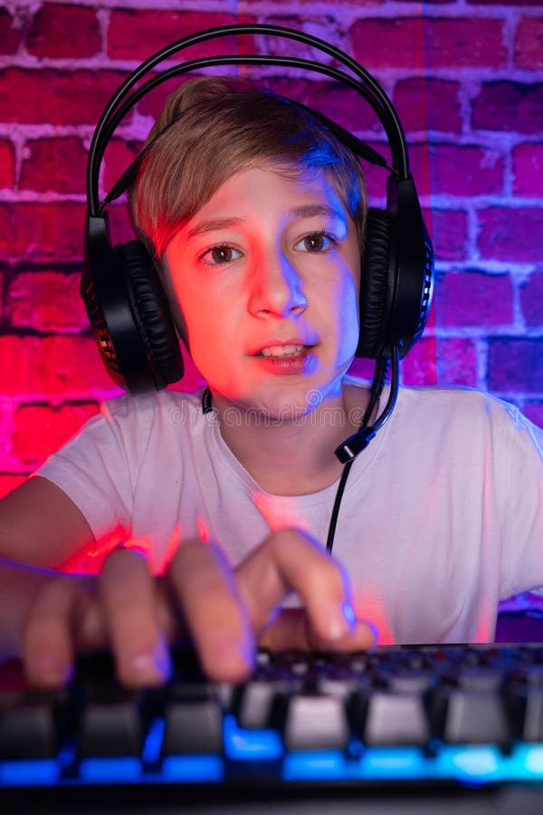 Guy S a Gamer in Front of the Computer. a Gamer Boy Plays Computer ...