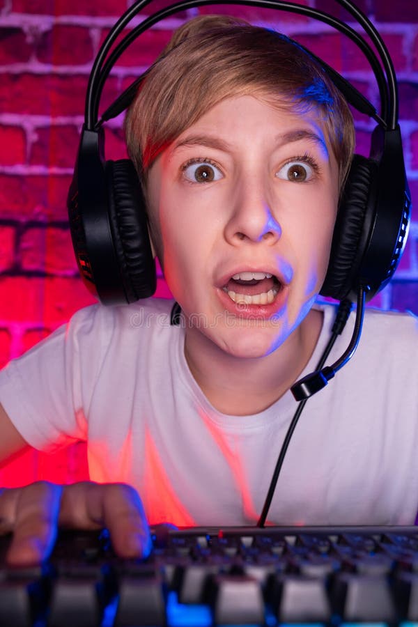 Guy S a Gamer in Front of the Computer. a Gamer Boy Plays Computer ...