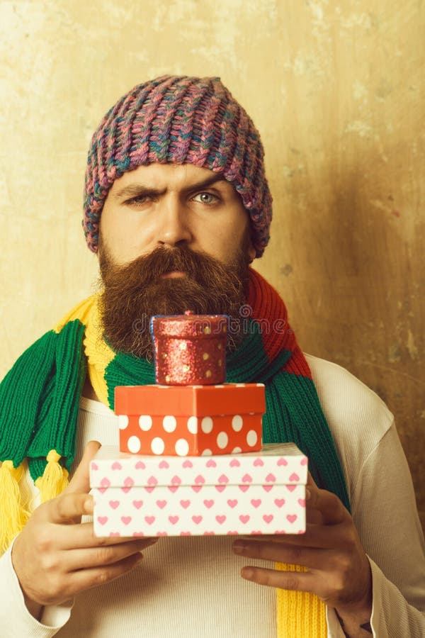 Guy with Sad Face and Gift Pack. Stock Photo - Image of unshaven ...