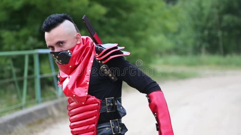 The Guy in the Samurai Costume Stock Footage - Video of graphic, head ...