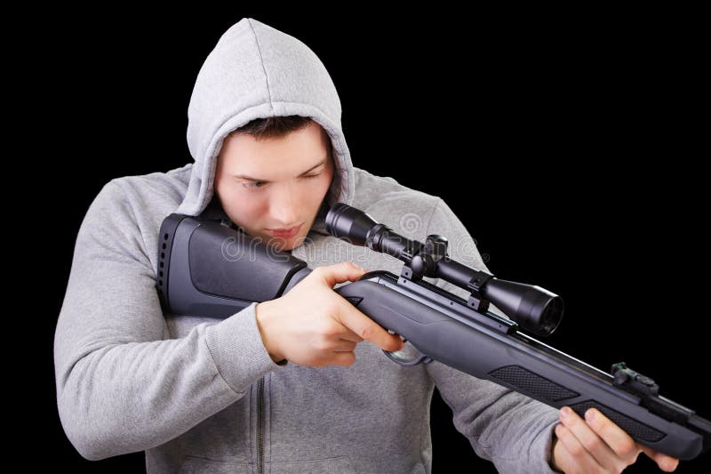 Strong White Muscular Young Man Holding Gun Stock Photos - Free ...