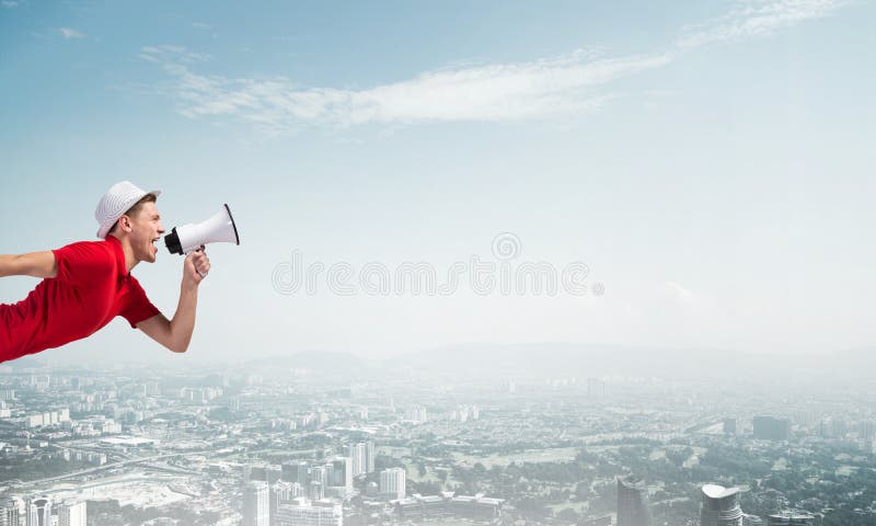 Guy Screaming in Loudspeaker Stock Image - Image of message, news: 87418849