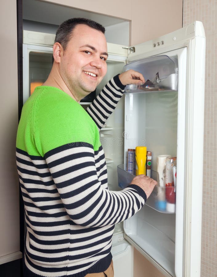 Guy Searching for Something in Refrigerator Stock Image - Image of ...