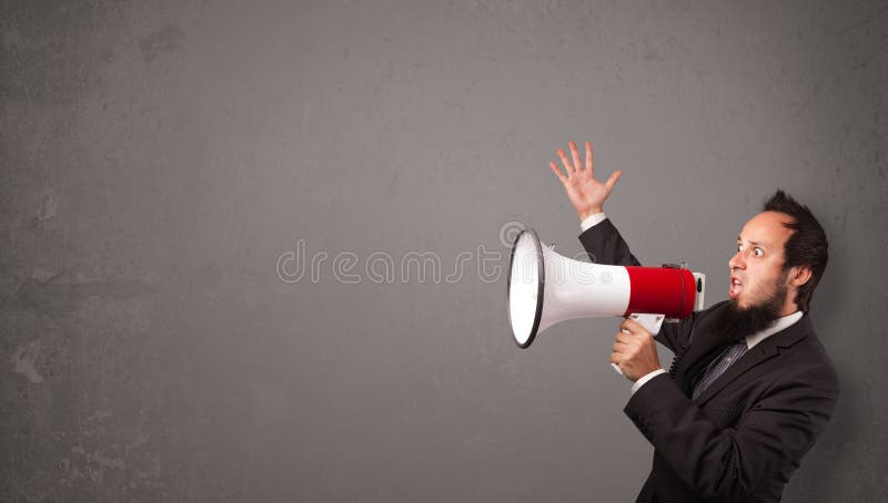 Guy Shouting into Megaphone on Copy Space Stock Image - Image of ...